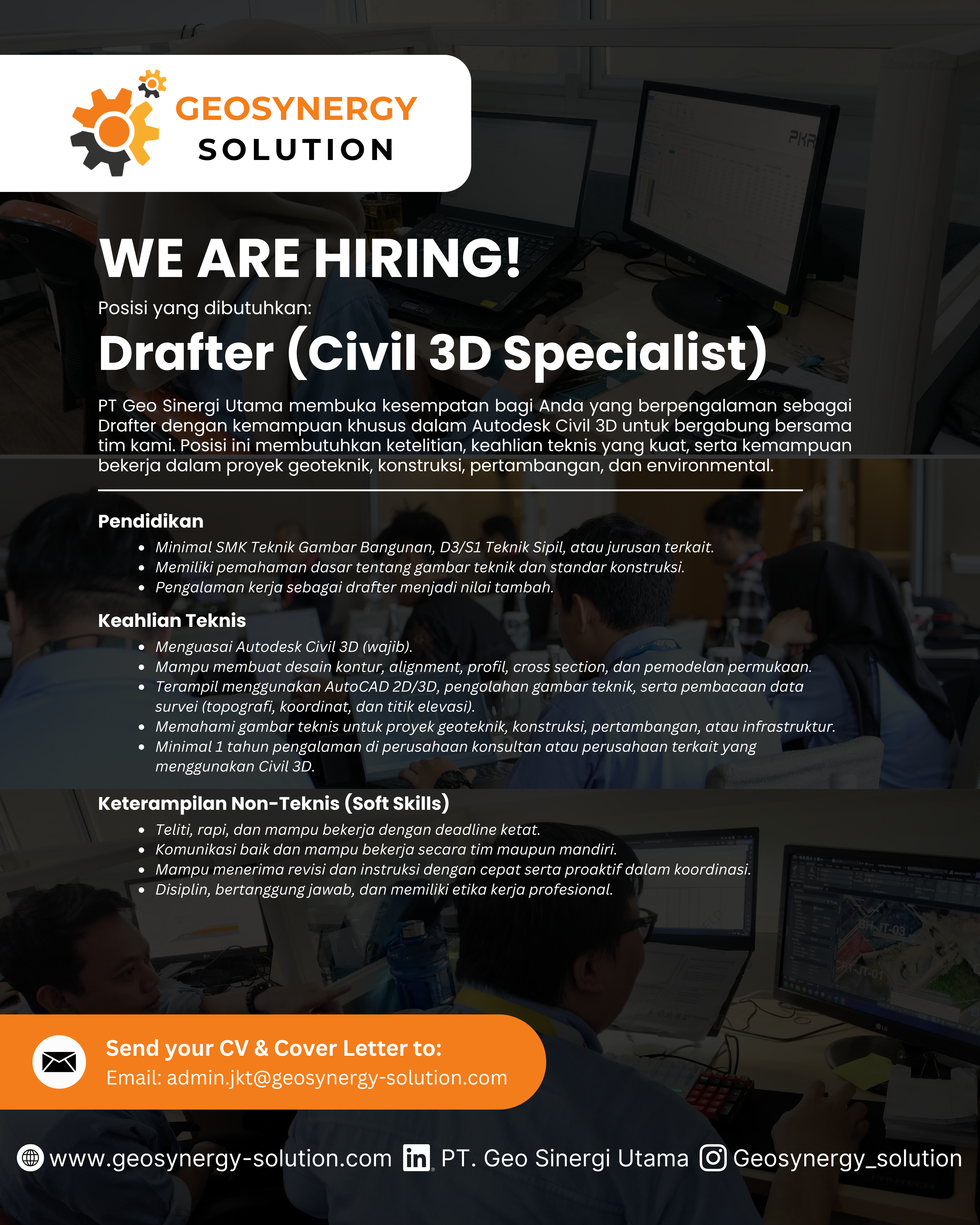 Drafter Civil 3D Job Vacancy – PT Geo Sinergi Utama (Geosynergy Solution)