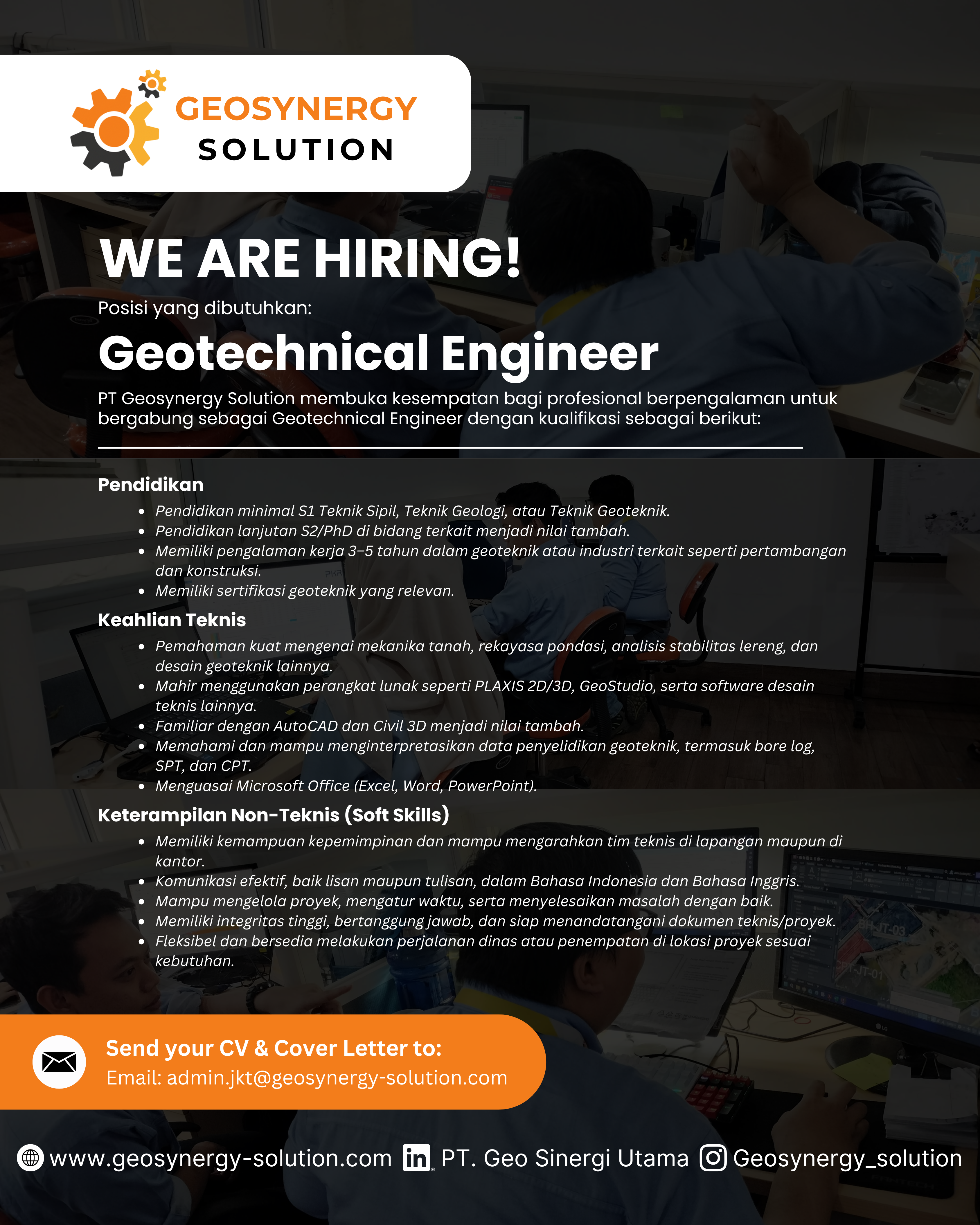 Geotechnical Engineer Vacancy | PT Geo Sinergi Utama
